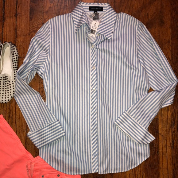 Pink Tartan | Tops | Nwt Pink Tartan Blue White Button Up Womens Sz 2 ...